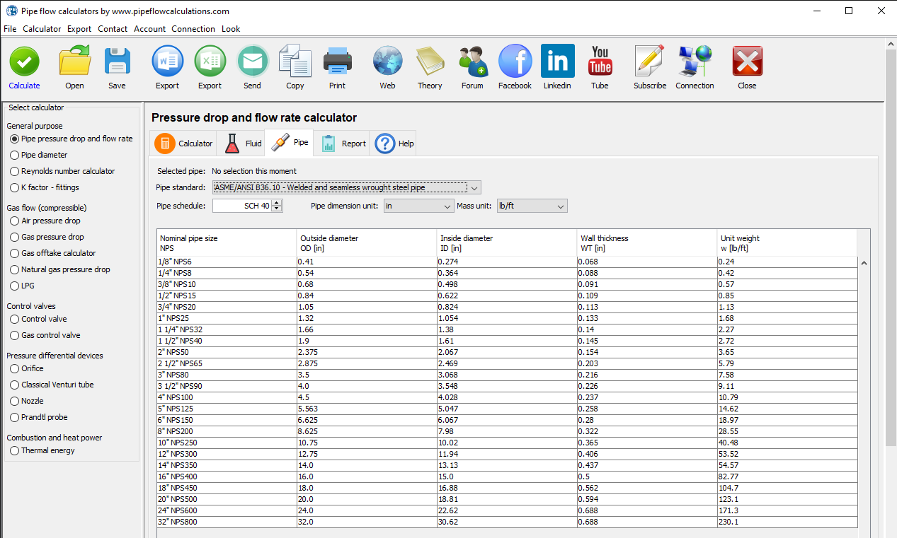 Download calculator for pipe flow calculation